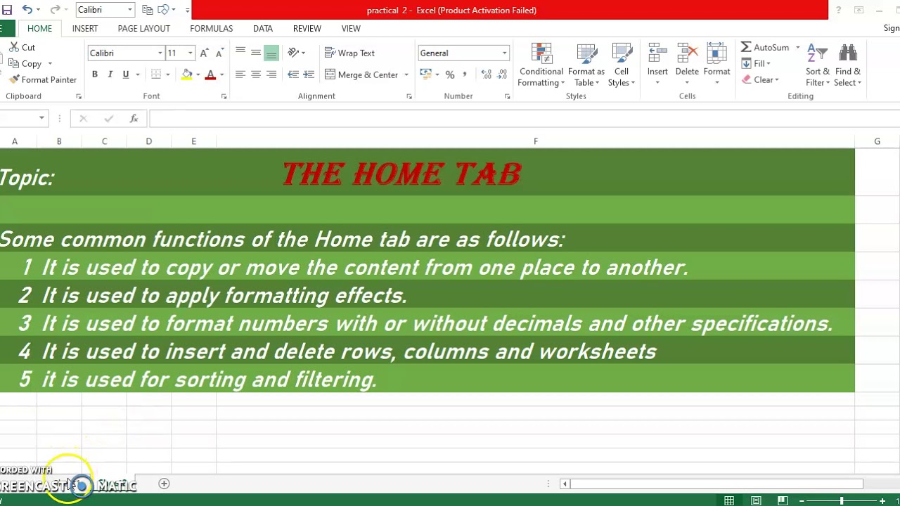 The Home Tab Excel Practical Youtube