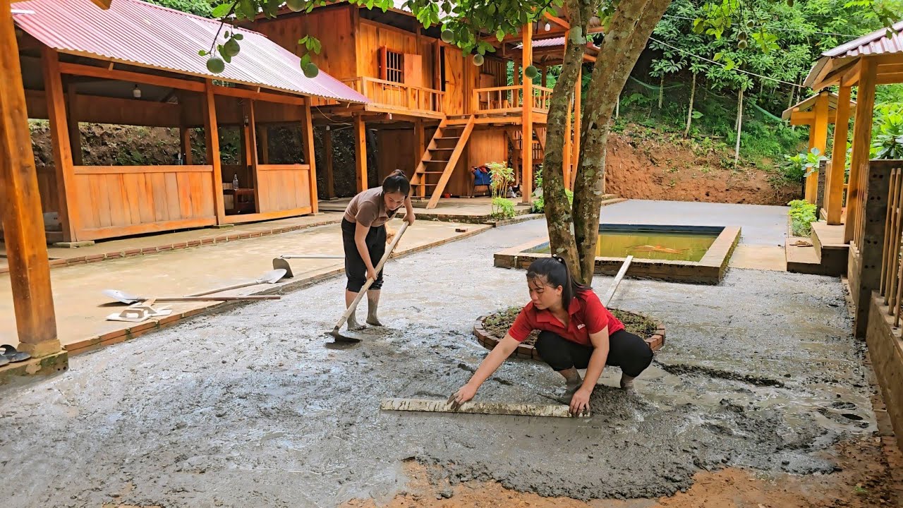 The girl continued to pour concrete with her sister for the remaining ...