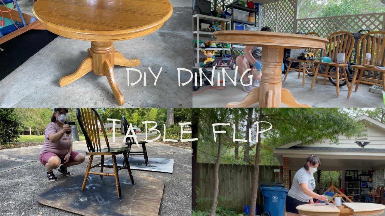 DIY DINING TABLE SET FLIP || taking this solid oak dining set from ...