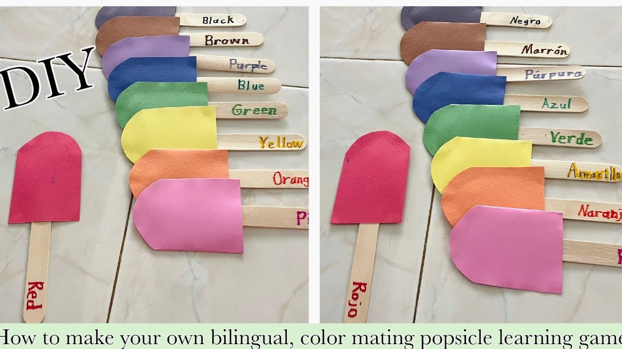 How to make your own bilingual color matching popsicle game - YouTube
