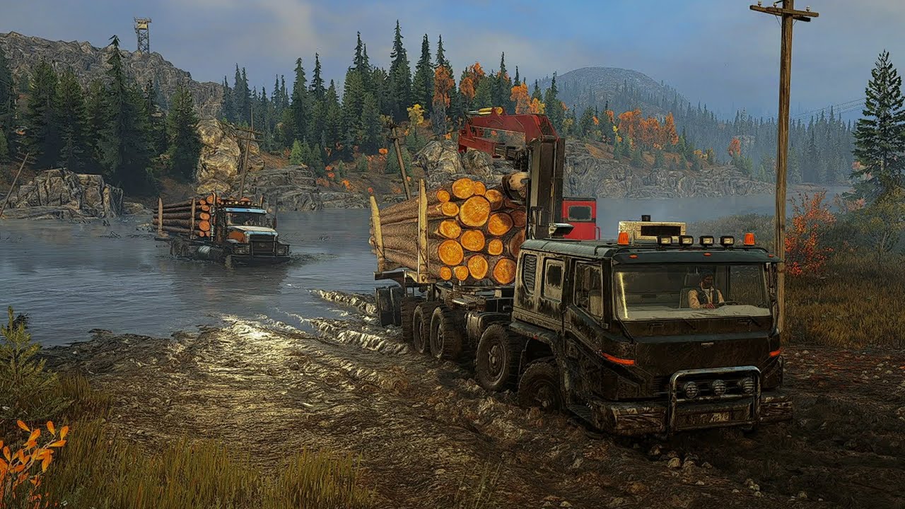 SnowRunner Multiplayer - Long Logs Delivery Contract - Michigan, USA ...