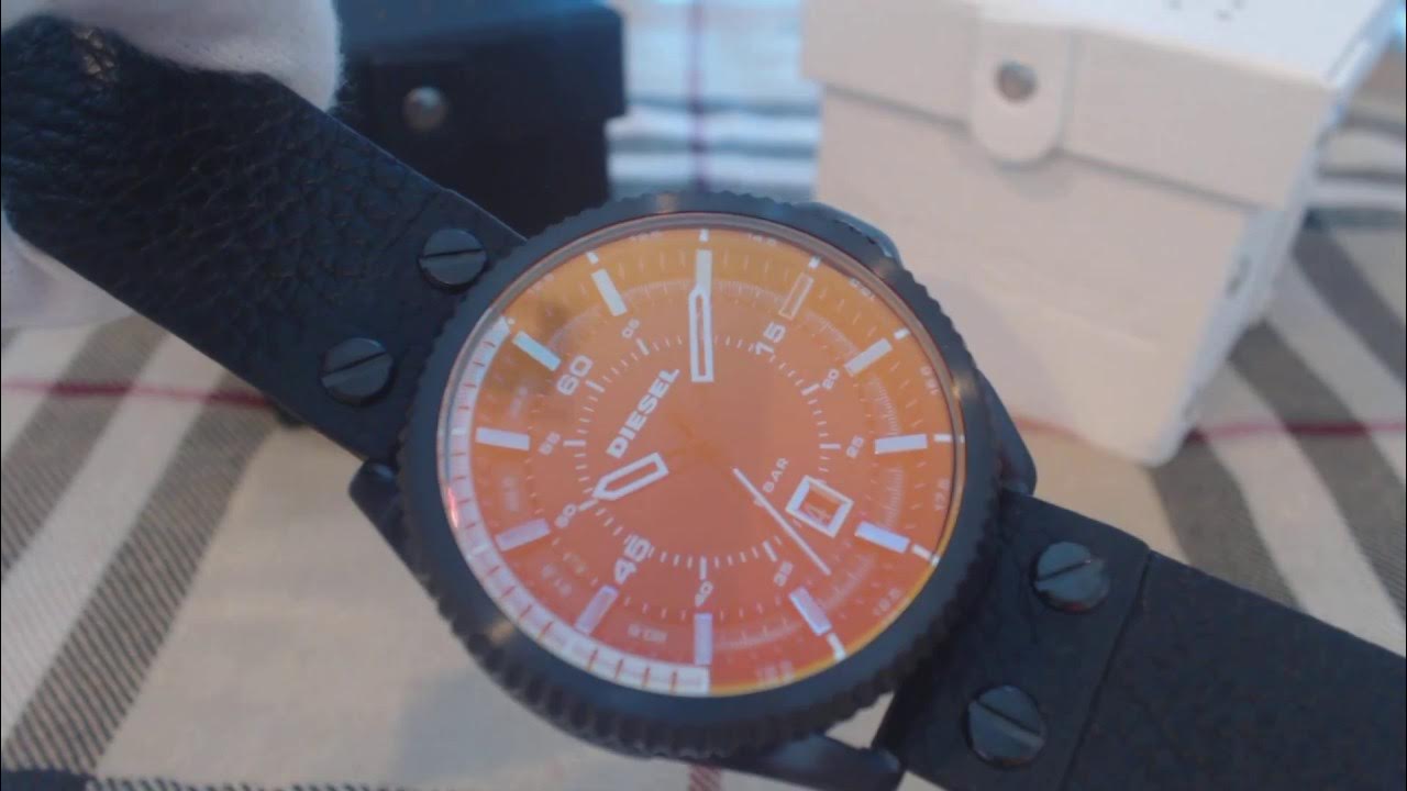 Diesel Rollcage Black Leather Band Men's Watch DZ1793 - YouTube