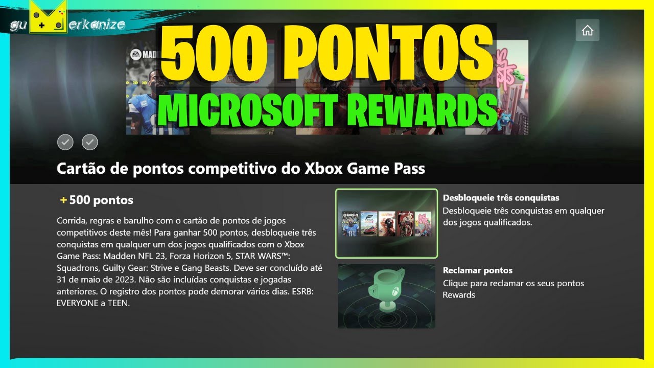 Cartão de Pontos Competitivo do Xbox Game Pass - 500 Pontos Microsoft Rewards - YouTube