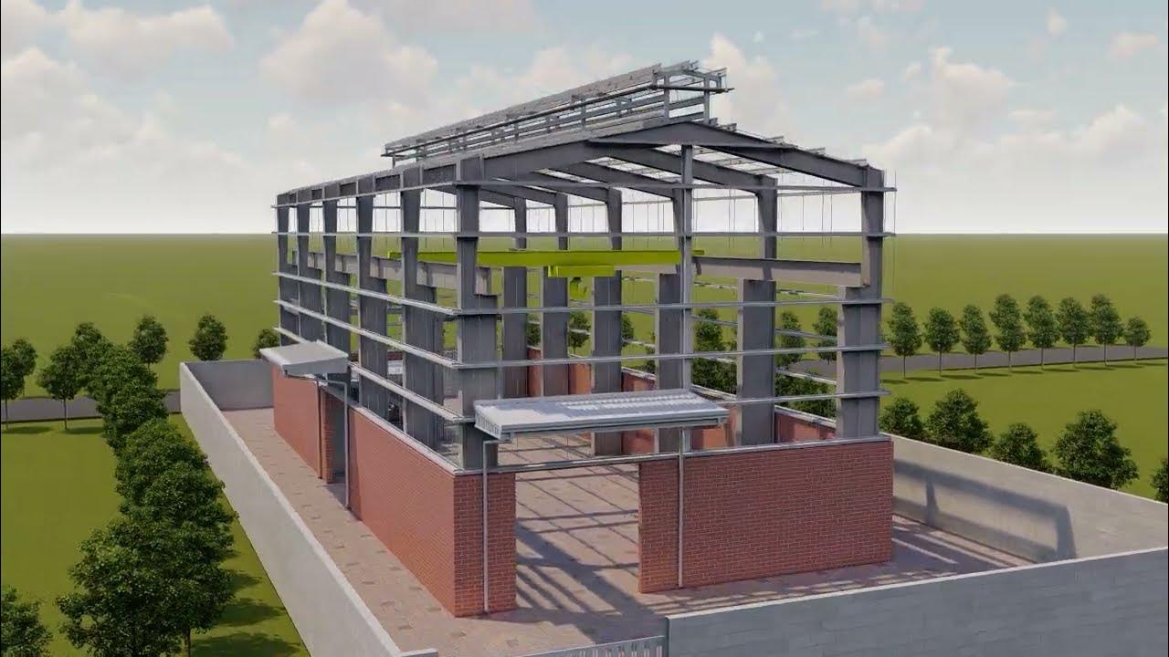 PEB Structure with Crane Model 3D - YouTube