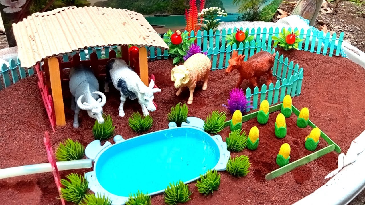 Diy making mini farm diorama with house for cow , goat | corn garden ...