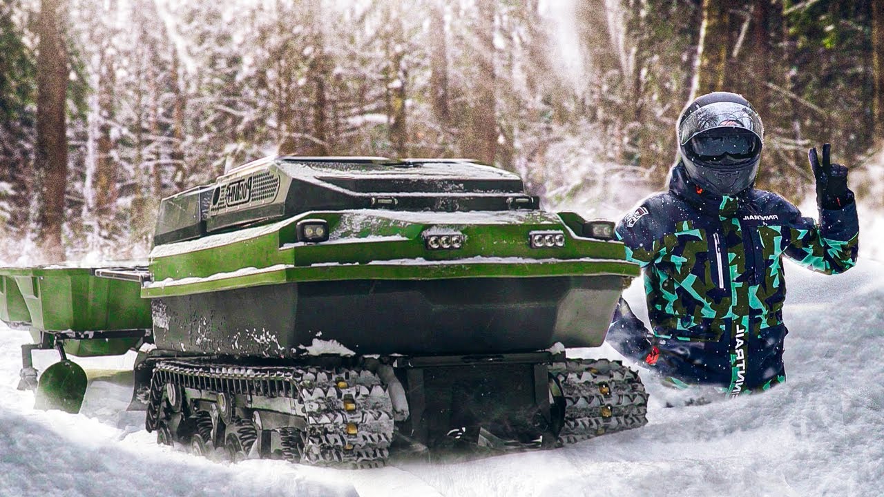 Mini tracked ATV or maxi motorsled Rostin. Test in deep snow - YouTube