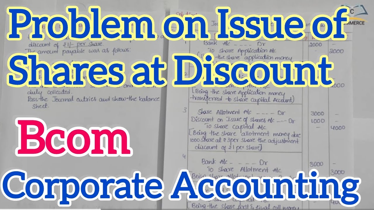 Problem on Issue of shares at Discount. Corporate Accounting BCOM 3rd ...