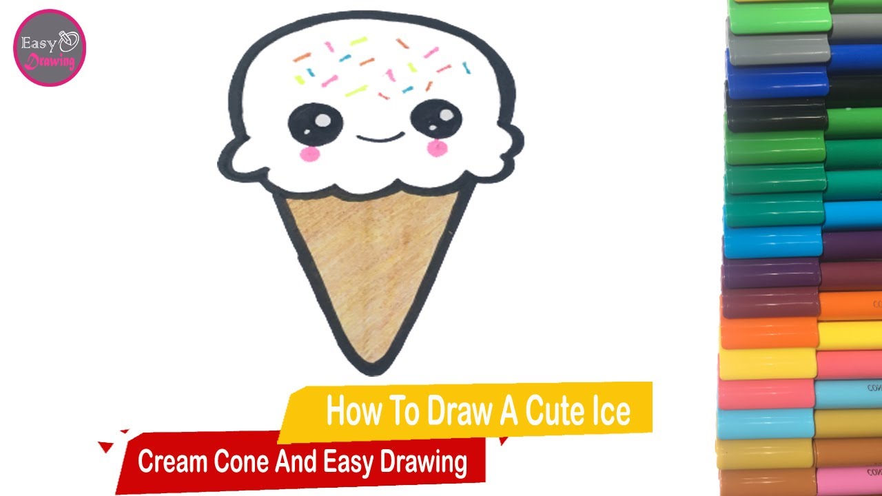 How To Draw A Cute Ice Cream Cone And Easy Drawing - YouTube