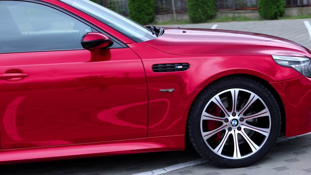 Bmw M5 red chrome wrap by autofoljexhelali - YouTube