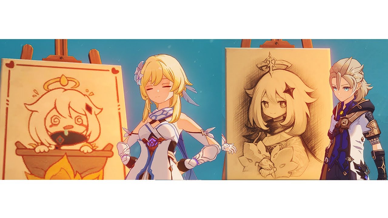 Lumine painting vs Albedo painting on Paimon - Genshin Impact - YouTube