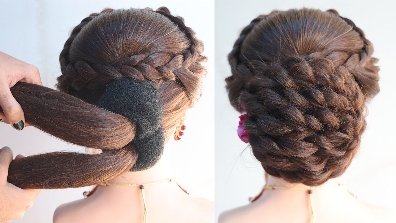 fancy messy french bun hairstyle for ladies - YouTube