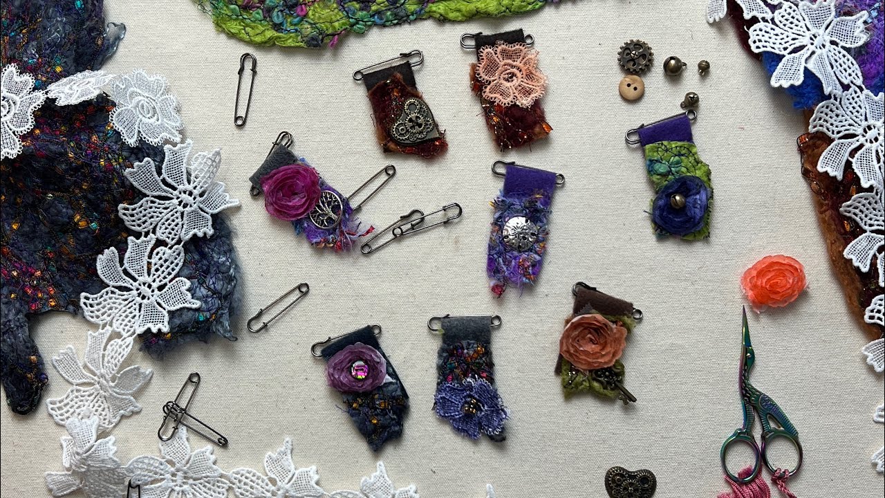 Textile Art Pin - Mini Fabric Brooch - Textile Jewelry - YouTube