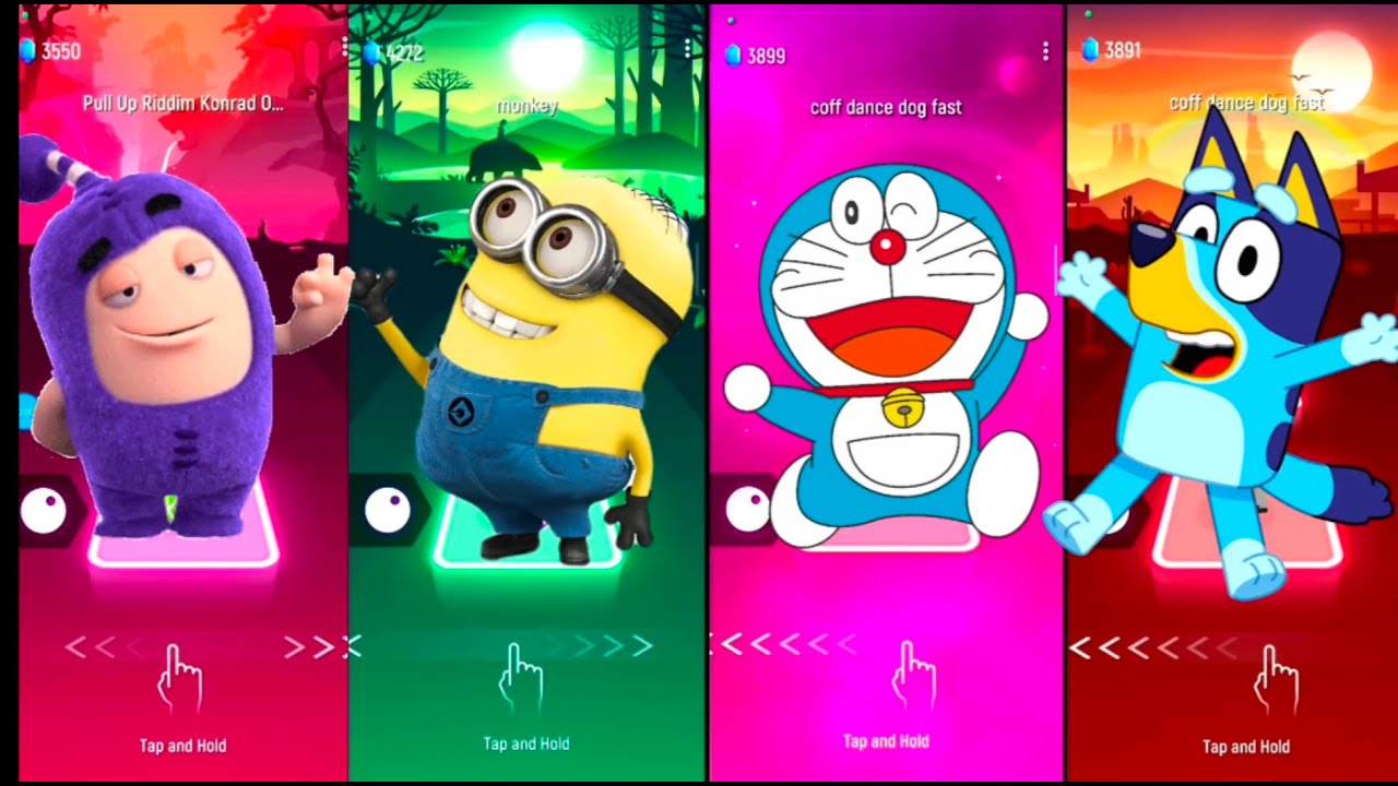 Oddbods vs Minions vs Doraemon vs Bluey in Tiles Hop - YouTube
