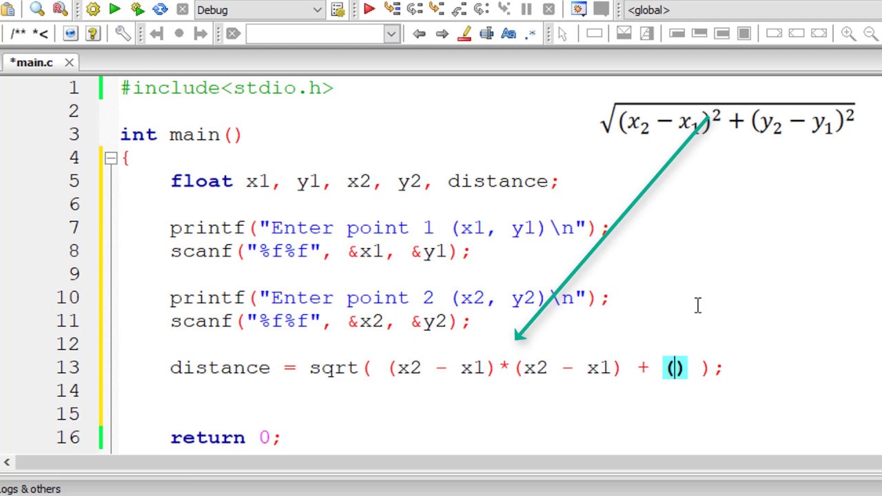C Program To Calculate Distance Between Two Points YouTube