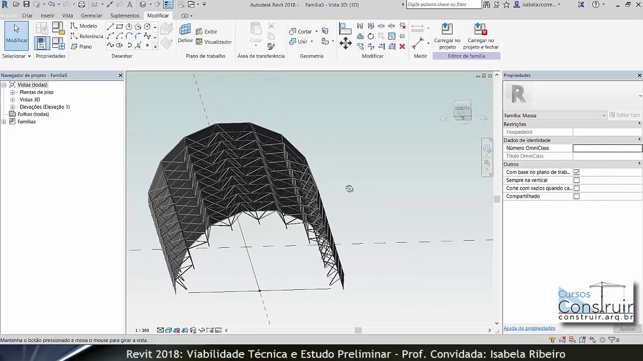 REVIT Viabilidade Aula 7.5: Cobertura curva com treliça paramétrica ...