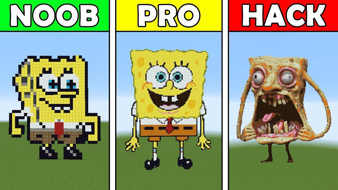 Minecraft NOOB vs PRO vs HACKER pixelart SPONGEBOB - YouTube