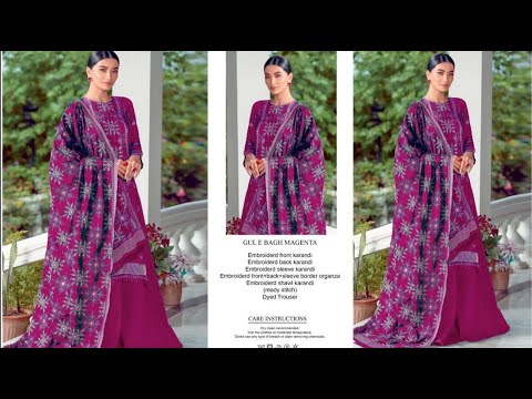 BAREEZE KARANDI COLLECTION 3 PIECES SUIT WITH SHAWL GUL E BAGH MAGENTA - YouTube
