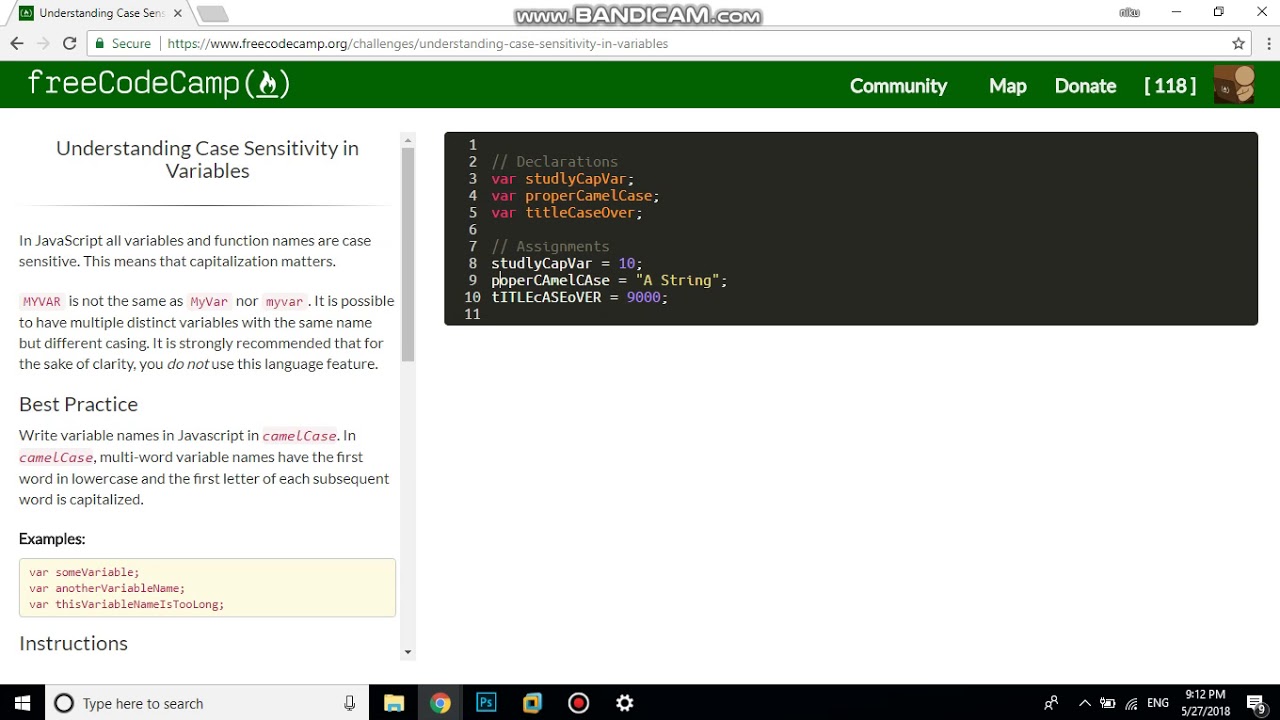 Understanding Case Sensitivity In Variables Free Code Camp Dani Youtube