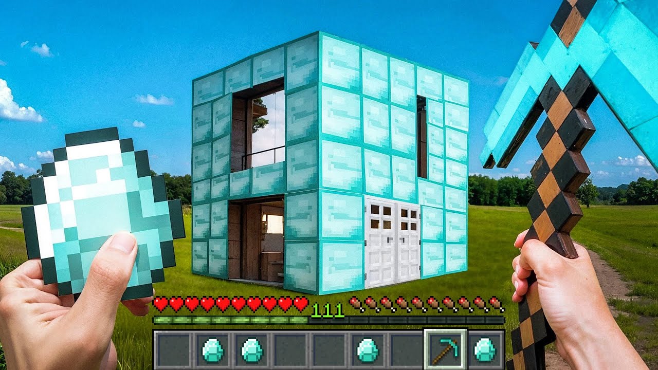 Minecraft in Real Life POV RTX ~ DIAMOND NOOB HOUSE Realistic Minecraft ...