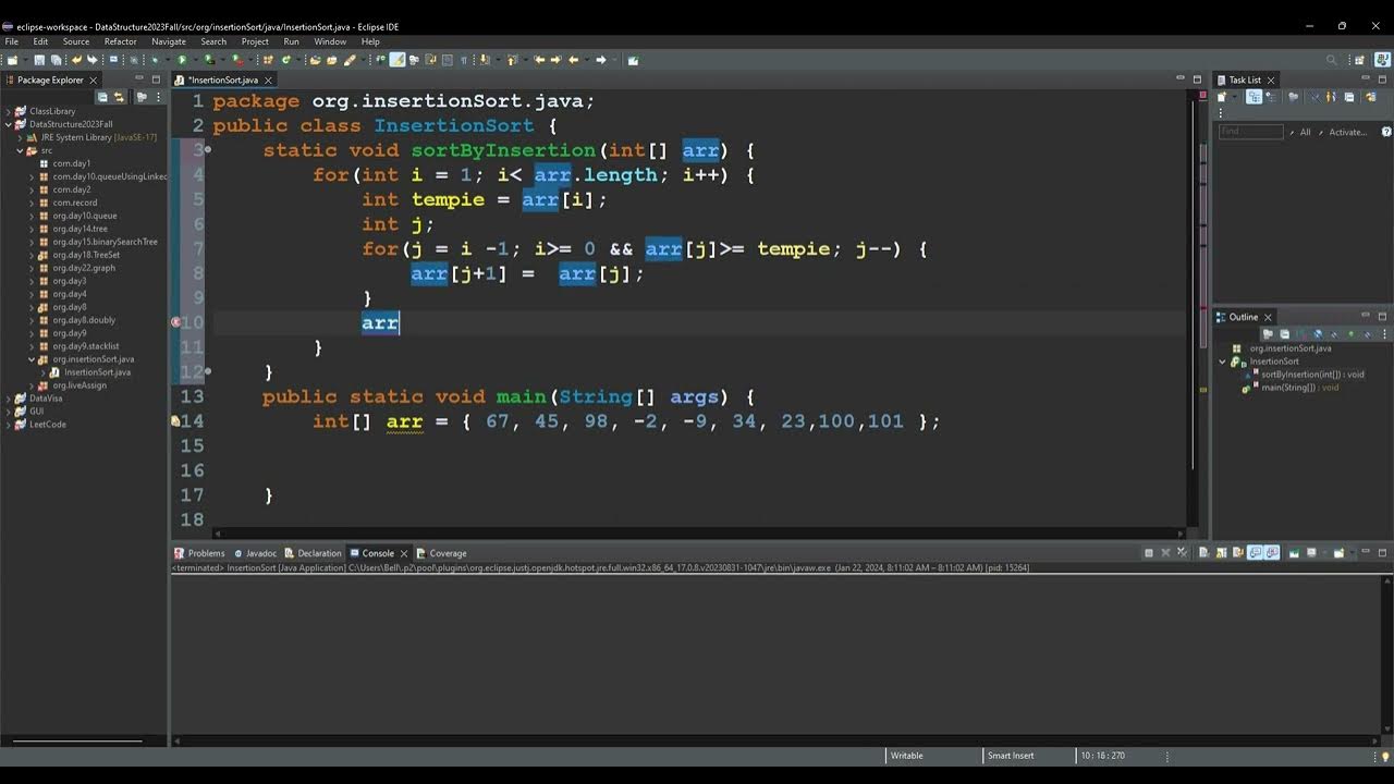 Insertion sort in Java - YouTube