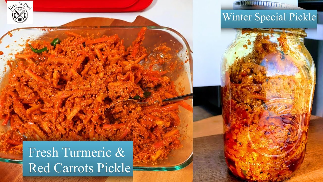 Winter Special Red Carrots and Fresh Turmeric Roots Pickle! - YouTube