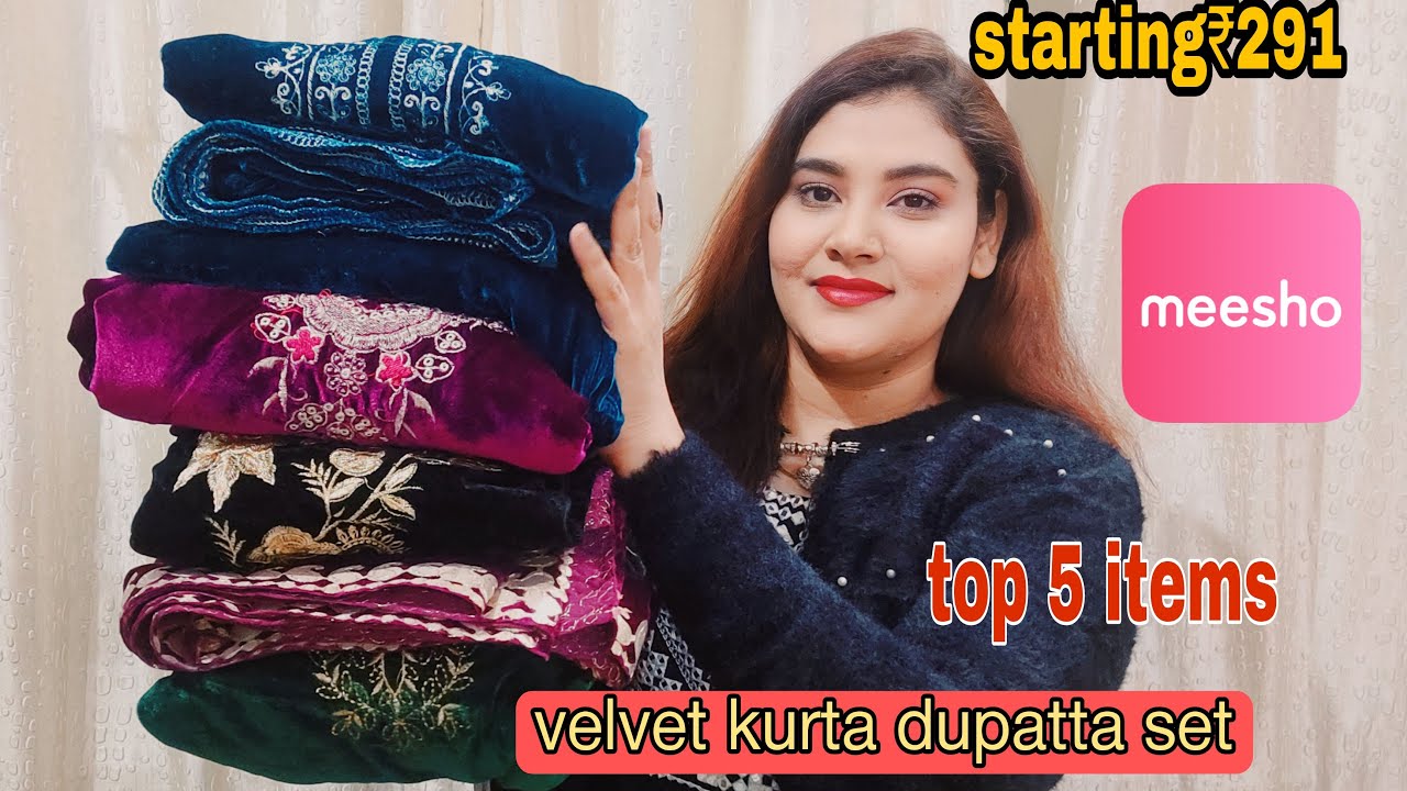 Meesho velvet kurta set Haul starting ₹291💞VELVET KURTA DUPATTA SET ...
