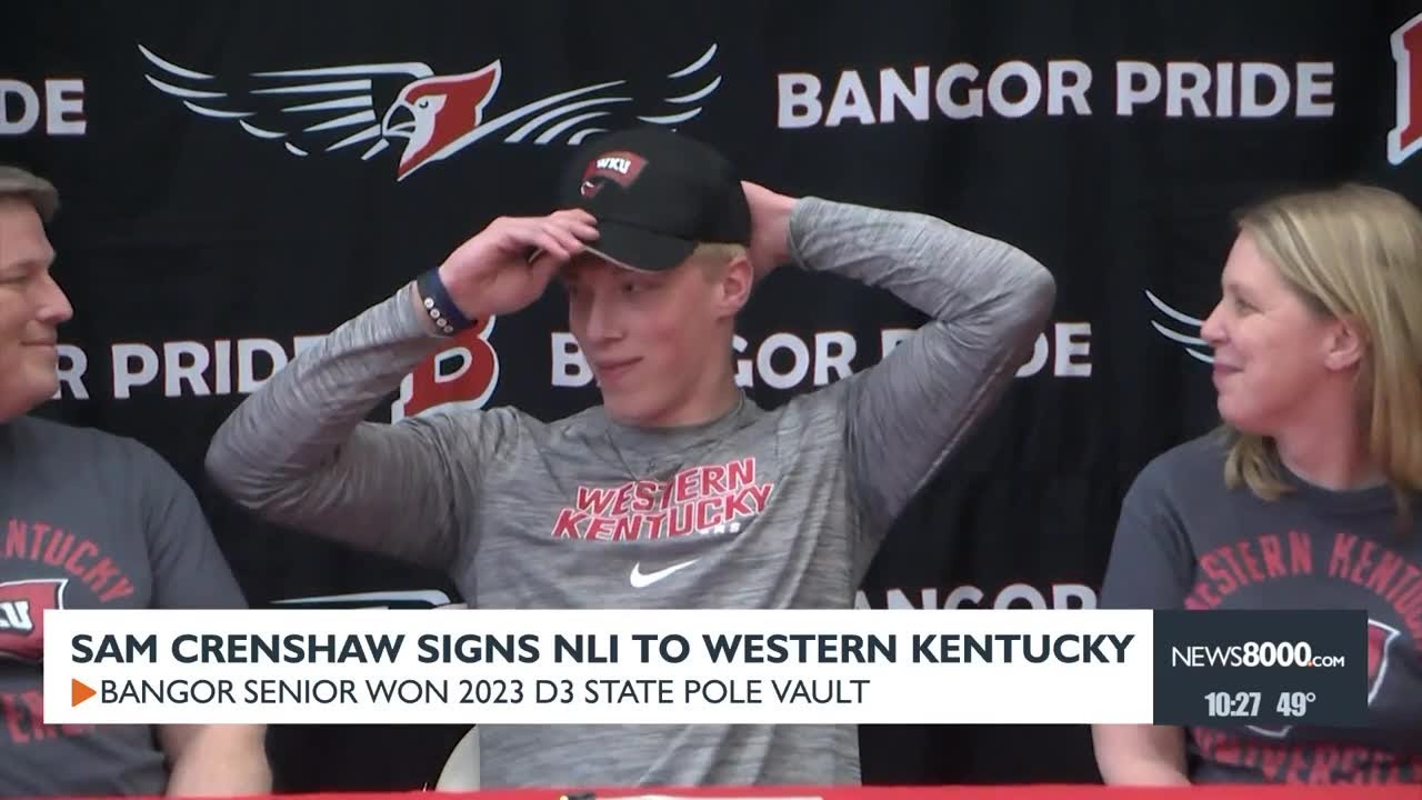 Bangor's Sam Crenshaw signs NLI to Pole Vault at Western Kentucky - YouTube