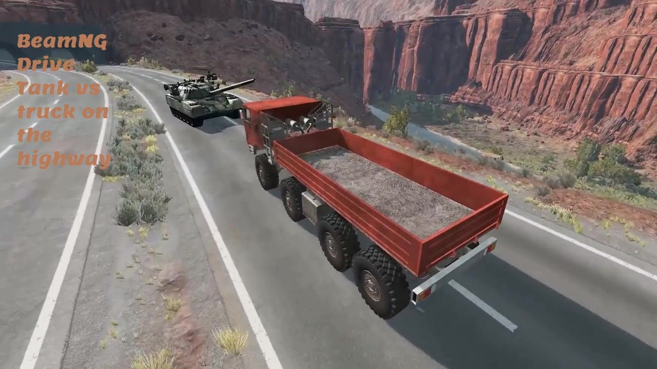 BeamNG Drive Tank vs truck on the highway - YouTube