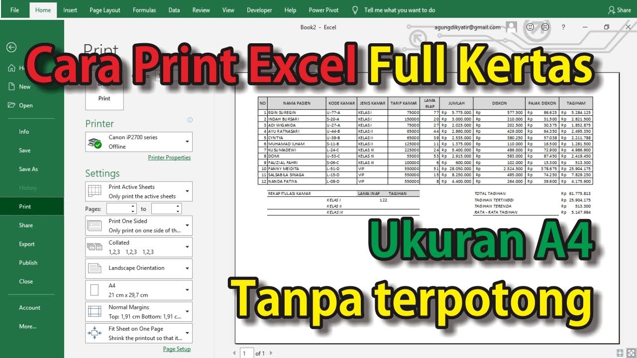 cara print excel full kertas A4 rapi dan tidak terpotong - YouTube