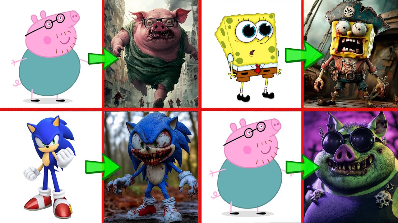 PEPPA PIG , SpongeBob , Sonic All Characters as GIANT ZOMBIES , ZOMBIES ...