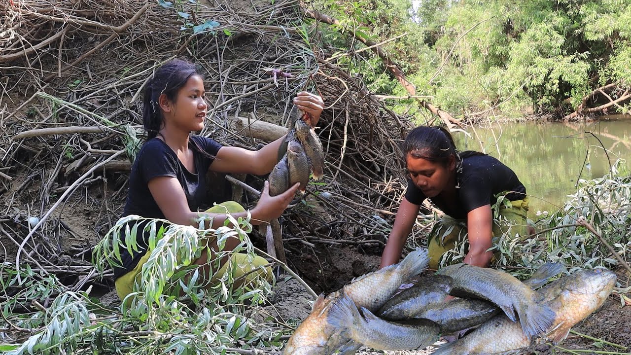 Survival skills: Find catch fish at river for food - Cooking fish soup ...
