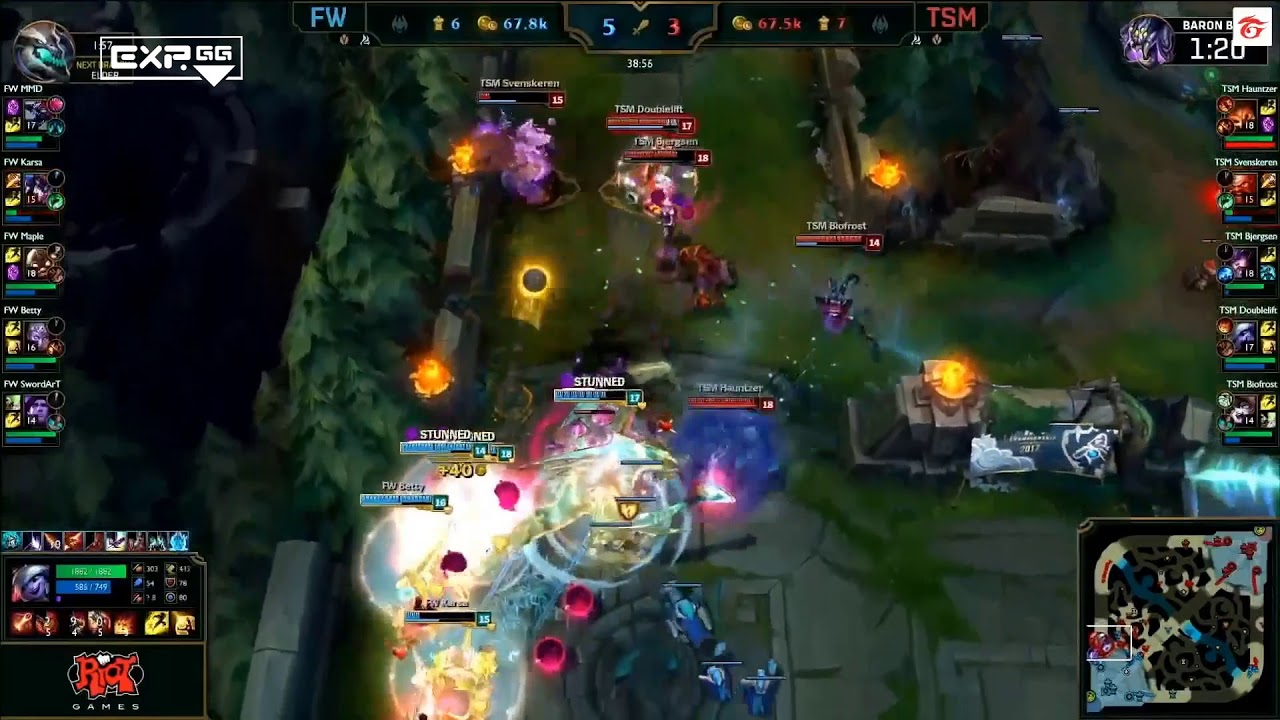 2017《英雄聯盟》小組賽 D2G1 FW v. TSM Hauntzer吶兒一推五 一口氣推下FW上路兵營和一門牙 - YouTube