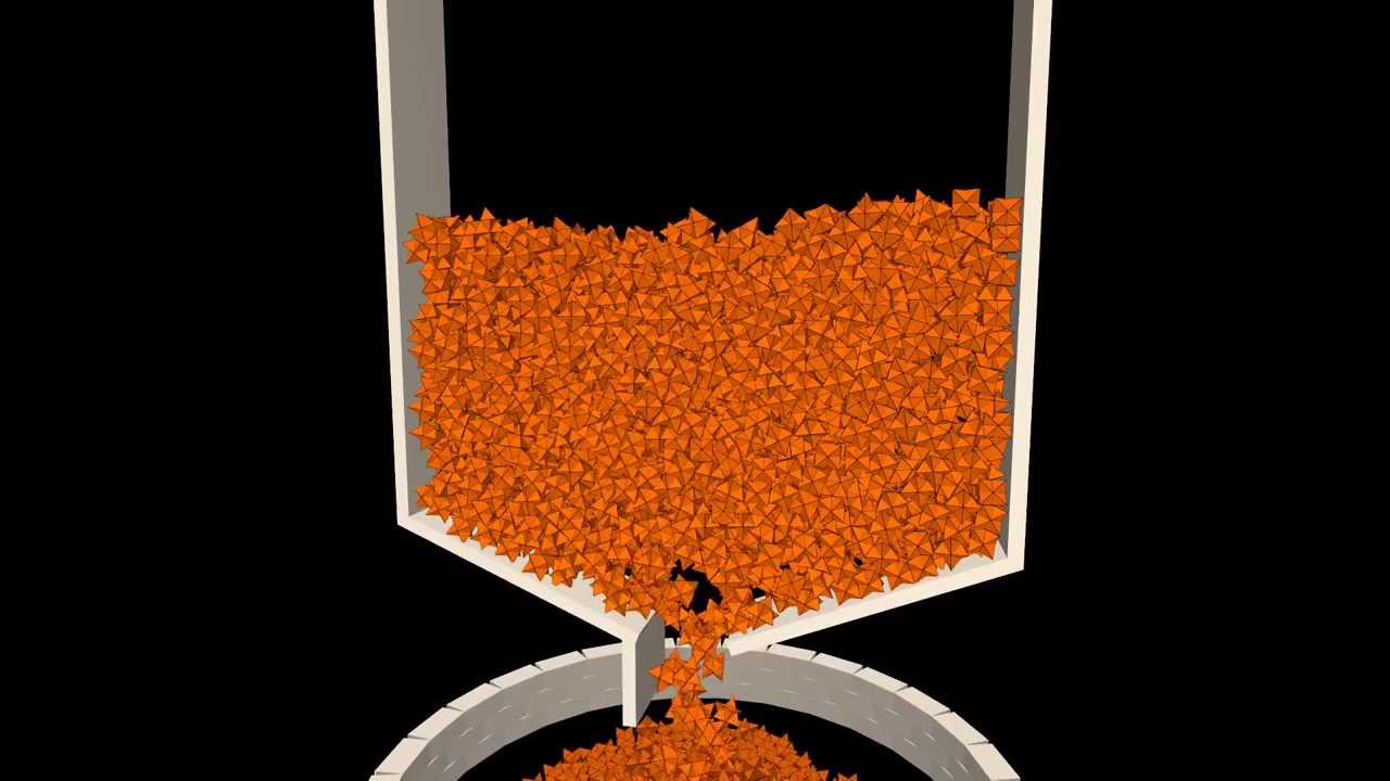 Hopper Discharge with Non-convex Sharp-edged Particles - YouTube