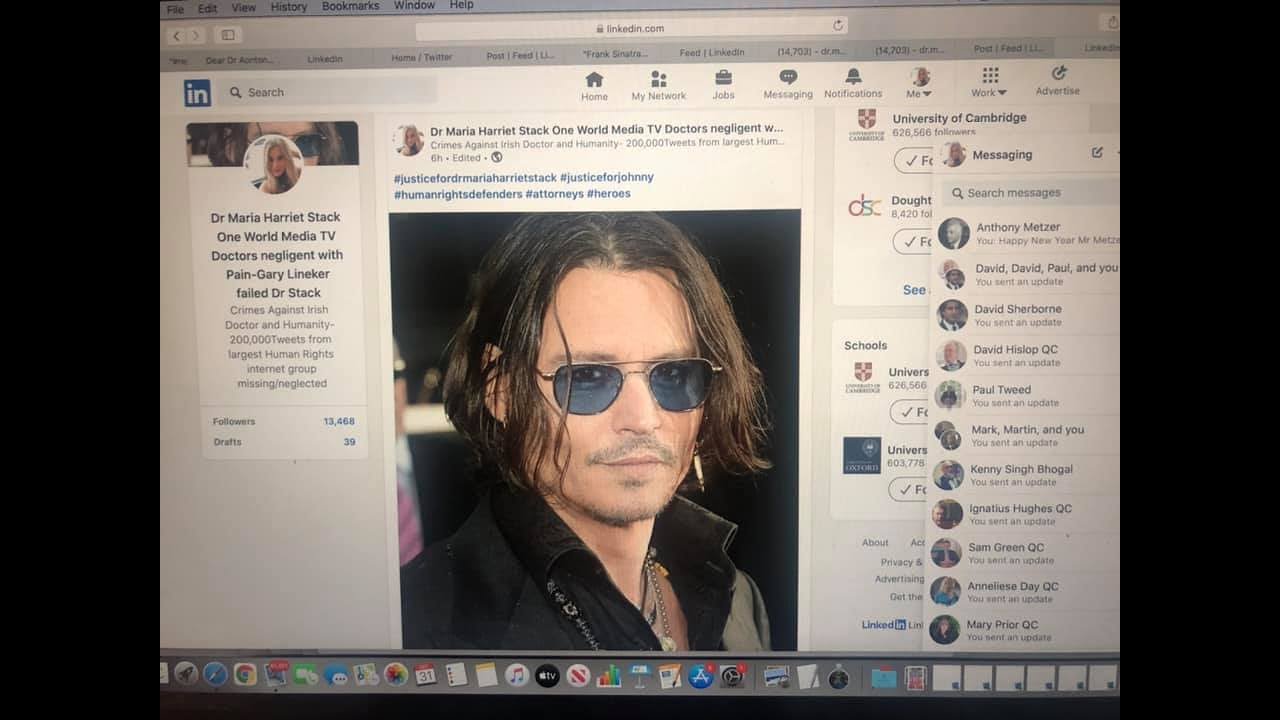 Dr Maria Harriet Stack writes to counsel for Johnny Depp Mr Sherborne ...