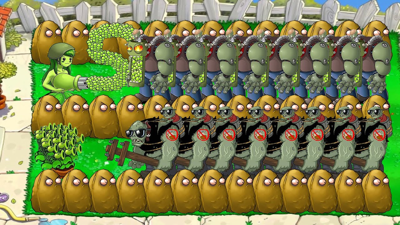 Plants vs zombies custom 99 Gatling Pea + 99 Threepeater vs All zombie ...