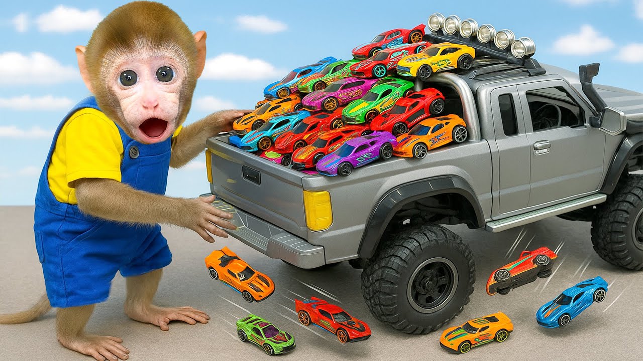 Baby Monkey Lala Builds a Water Park and LEGO Car with little brother ...
