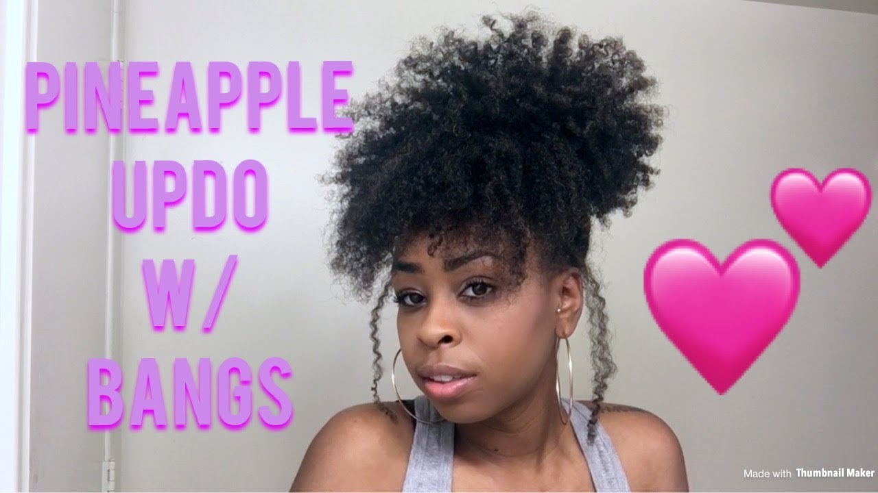 DAY 23: Pineapple Updo w/ bangs on medium length hair - YouTube