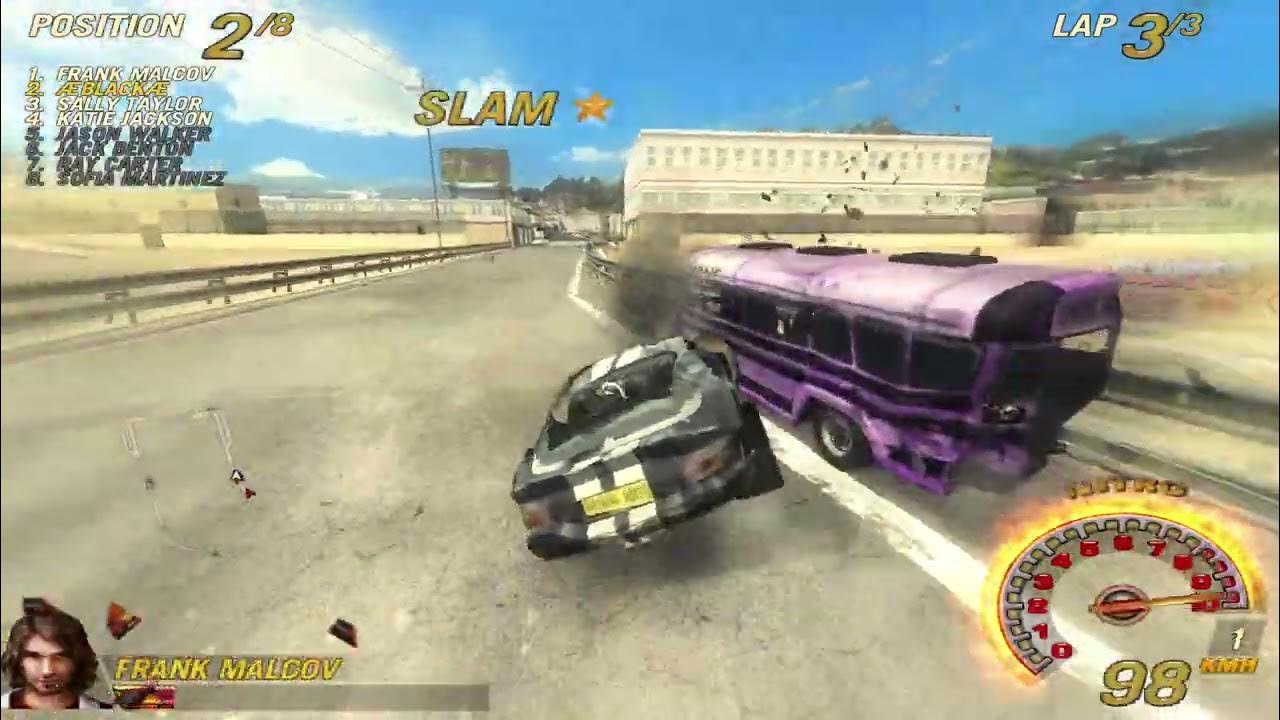 Flatout 2 Challange 16, Don't let any School Bus finish the race (Hardest Enemy) - YouTube