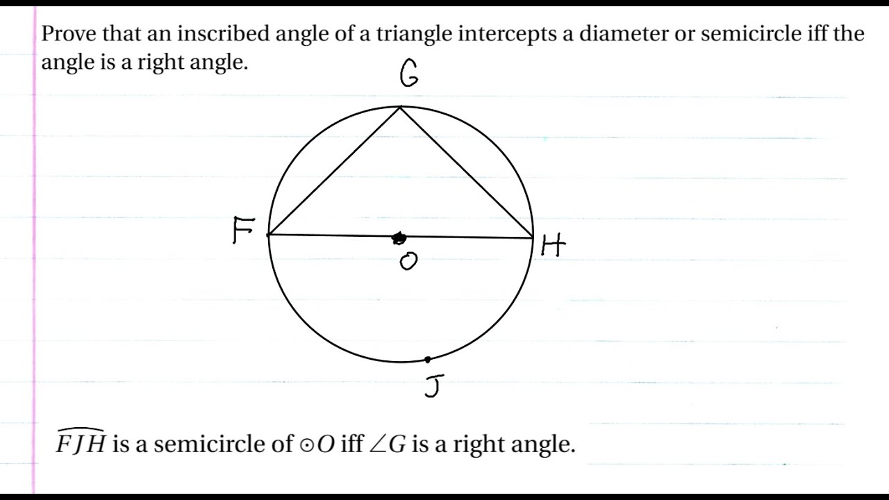 Prove that an Inscribed angle of a Triangle that intercepts a ...