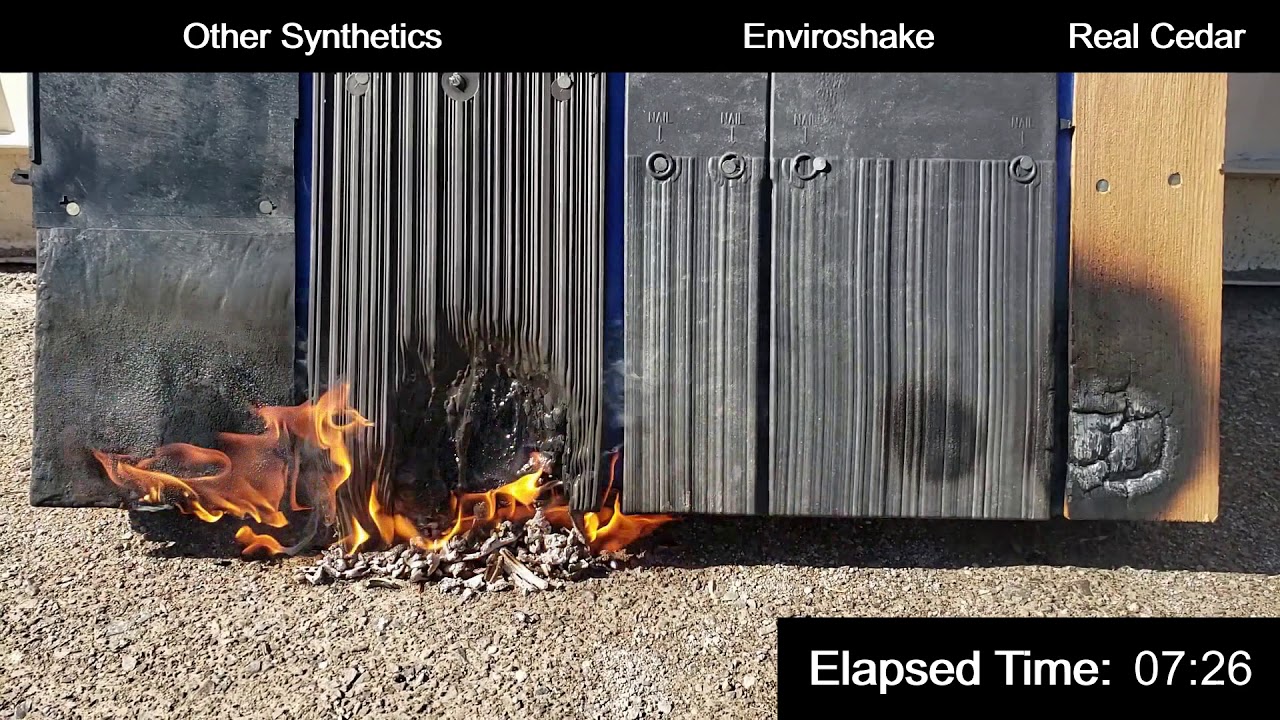 Enviroshake Class A Burn Test vs. Cedar & Plastic Synthetic - YouTube