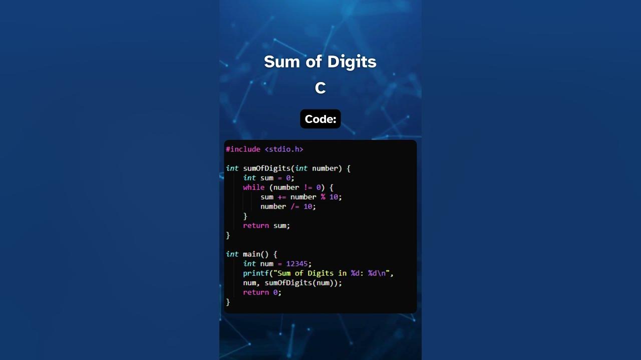 Calculate The Sum Of Digits In C Clanguage Coder Coding Tutorial Programming Addition 