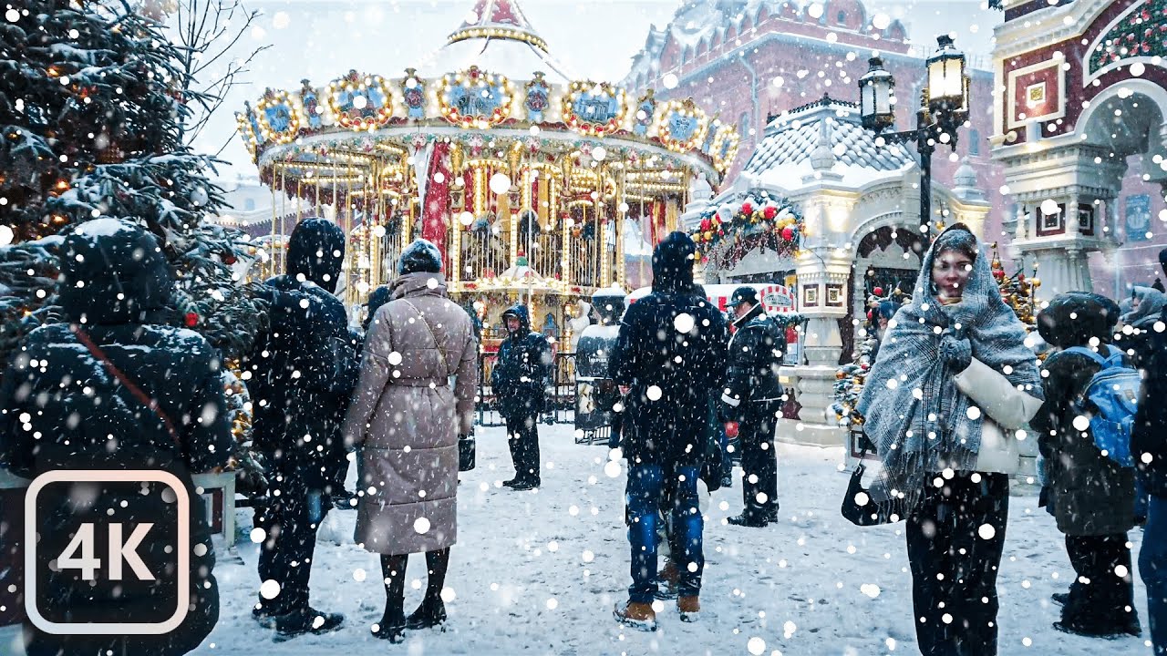 【4K】Snowstorm in Moscow & Christmas Markets | Winter in Moscow, Russia ...