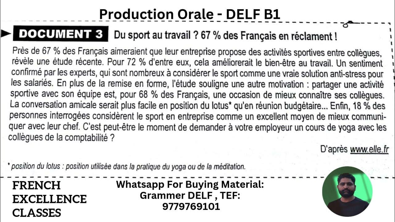 DELF B1 Production Orale, Monologue, le sport au bureau #delfb1 # ...