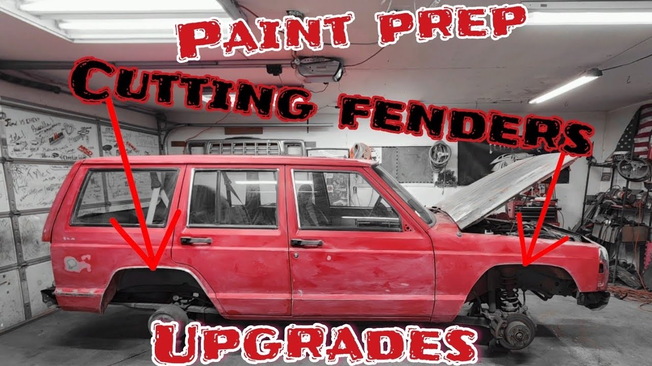 Cutting Fenders on Tylers XJ for clearance. prepping for paint and ...