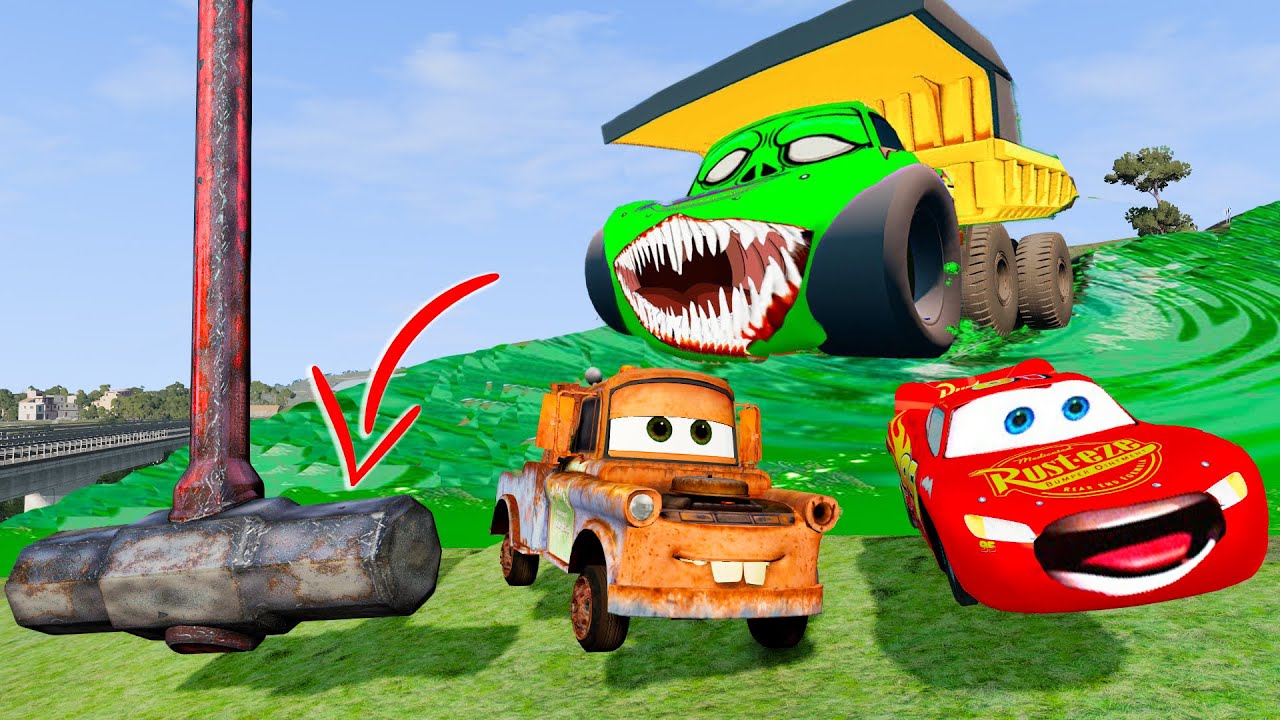 Angry Zombie BALAZ & BIG HAMMER vs Lightning McQueen and MATER Pixar ...