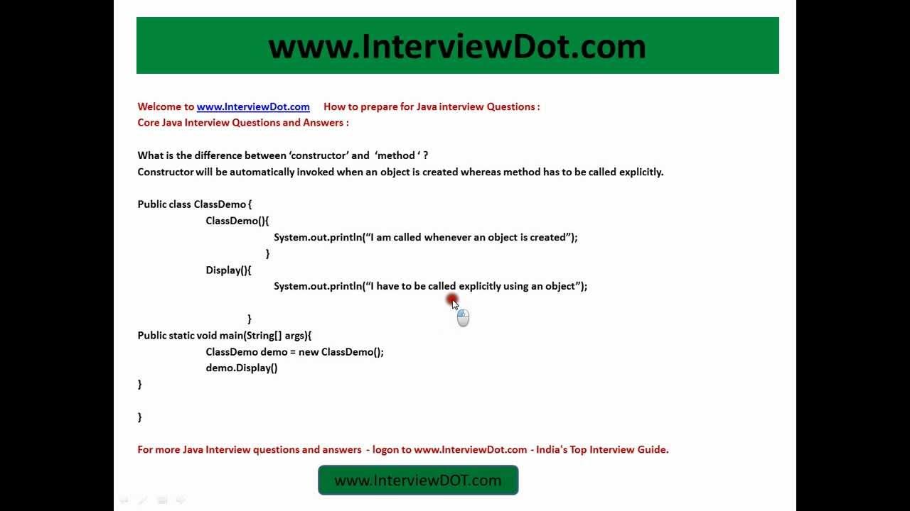 What Is The Difference Between Constructor And Method Core Java Interview Questions And Answers