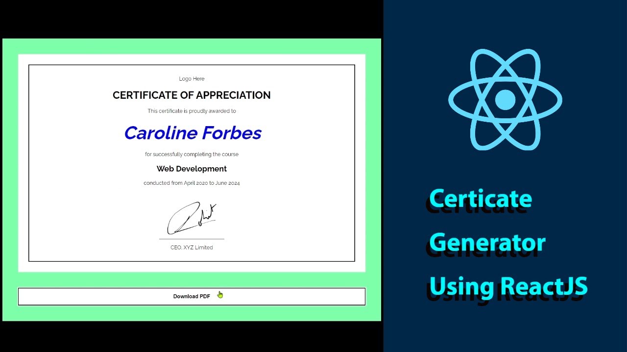 Trailer👉 Certificate Generator Using Reactjs Vite And Sass Like Udemy Certificate Pdf
