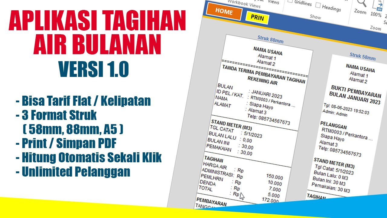 Aplikasi Excel Tagihan Rekening Air Bulanan | untuk Perusahaan Air ...