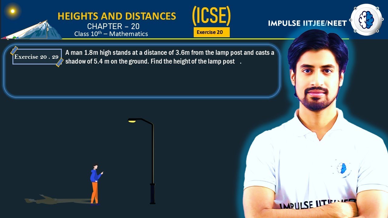 A man 1.8m high stands at a distance of 3.6m from the lamp post and ...
