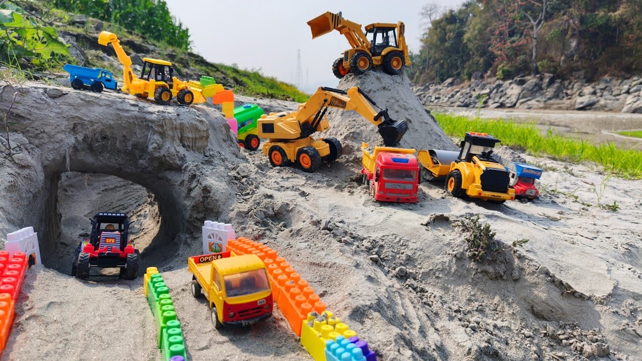 Construction Adventure | JCB 3DX Tata Dumper Building Tunnel & Sand ...